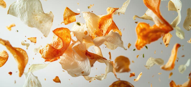 Flying Potato Chips in Mid-Air, Captivating Snack Explosion with Crispy ...