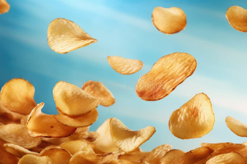 Flying Potato Chips Isolated on White Stock Image - Image of cutout ...