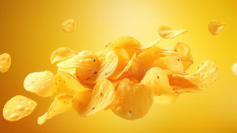 Flying Potato Chips on Yellow Background Stock Illustration ...