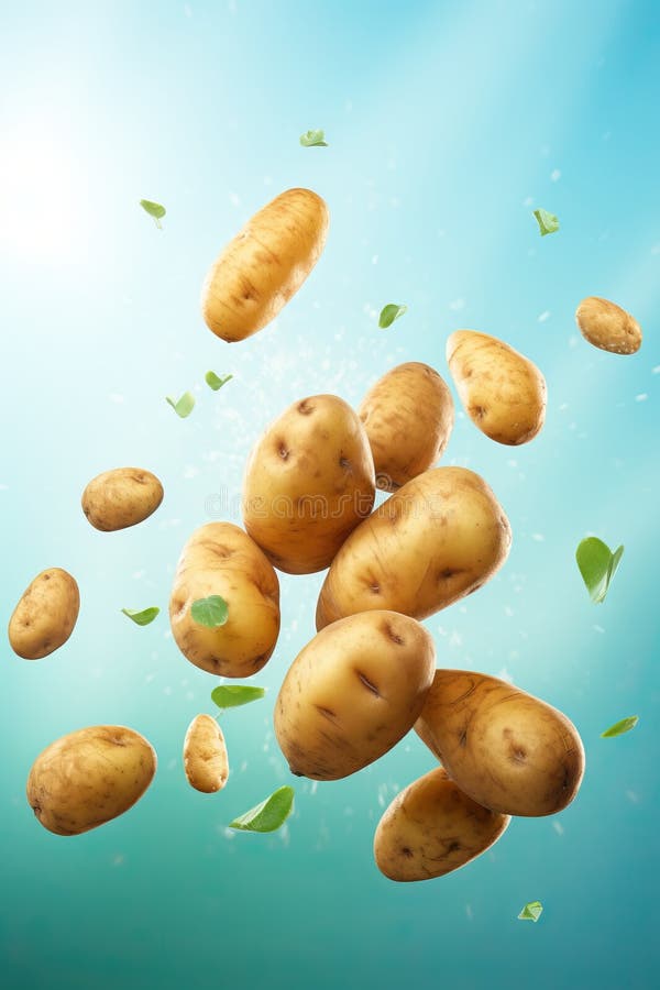 Flying Potatoes on Blue Background. Stock Illustration - Illustration ...