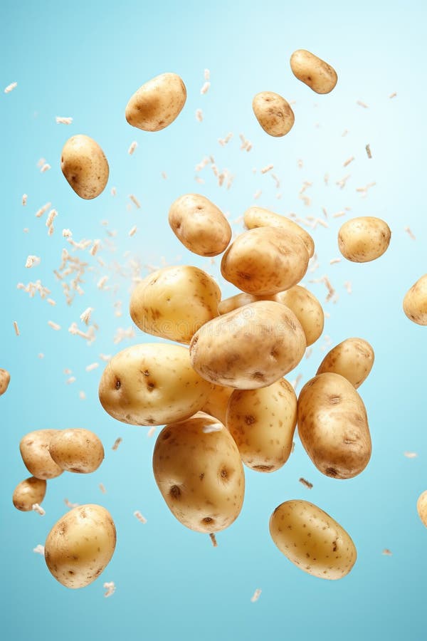 Flying Potatoes on Blue Background. Stock Illustration - Illustration ...