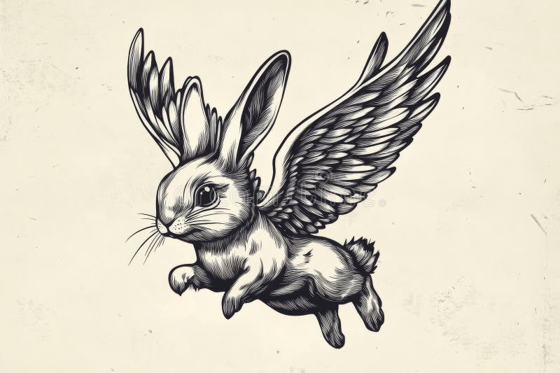 A Flying Rabbit Illustration Suitable for Children S Books in Black and ...