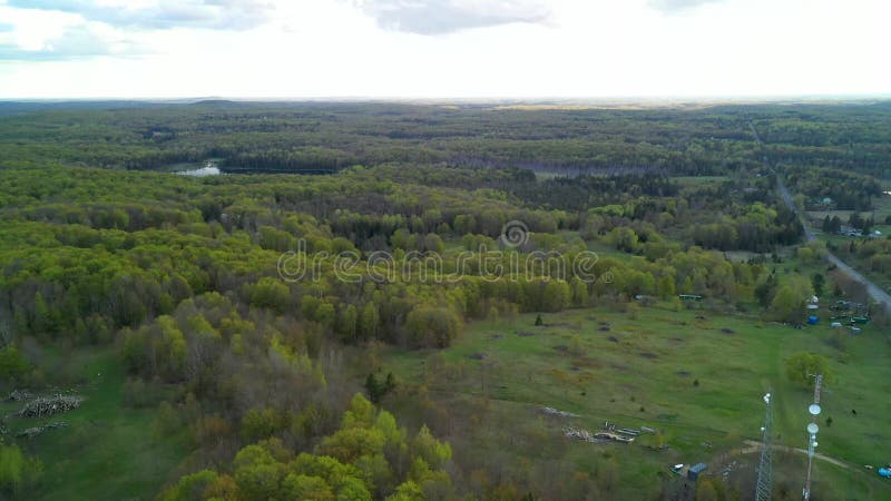Flying by Radio Towers in a Rural Area Stock Video - Video of summer ...