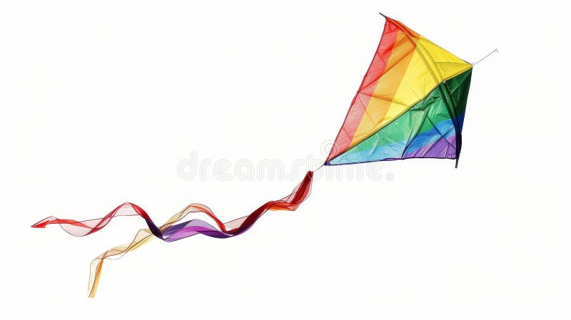 Flying Rainbow Kite Isolated on White Background. Stock Photo - Image ...