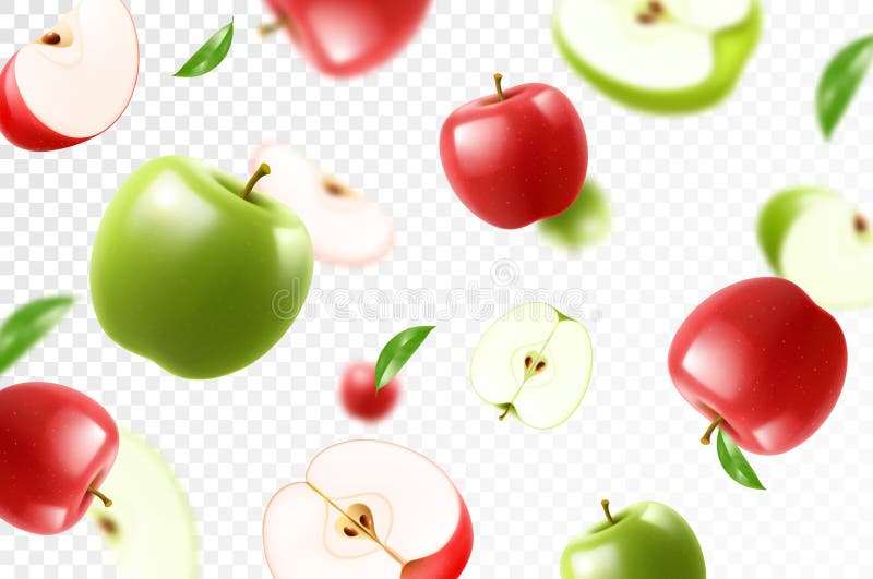 Flying Red and Green Juicy Apples. Bright Background Falling Apples ...