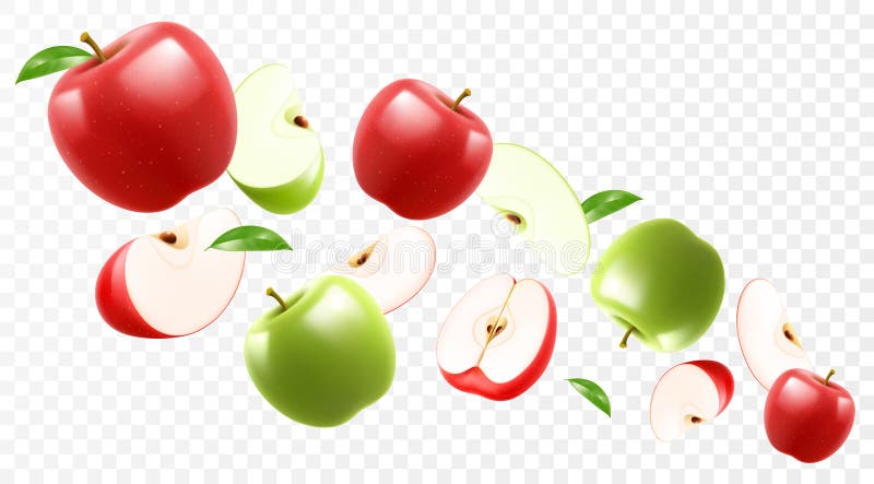 Flying Red and Green Juicy Apples. Bright Background Falling Apples ...
