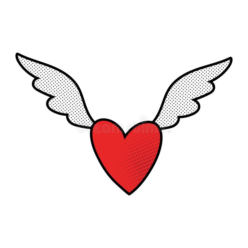 Flying Red Heart with White Wings in Pop Art Style Stock Vector ...