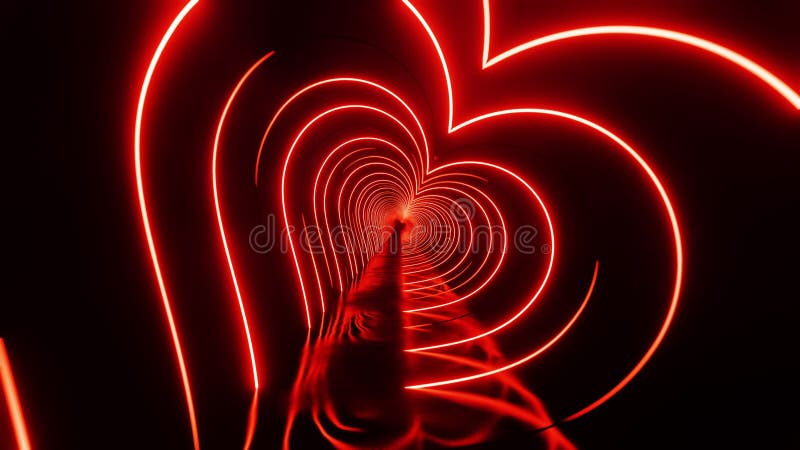 Flying through Red Hearts Painted with Light. Infinitely Looped ...