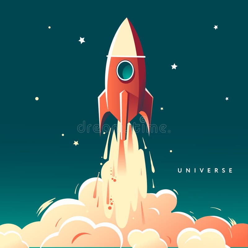 Flying Red Rocket with the Word Universe, Vector Stock Vector ...