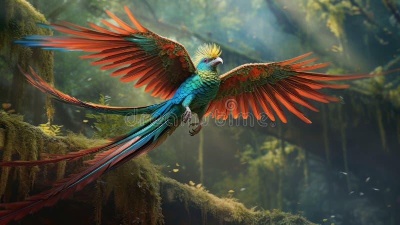 Flying Resplendent Quetzal. Generative AI Stock Illustration ...