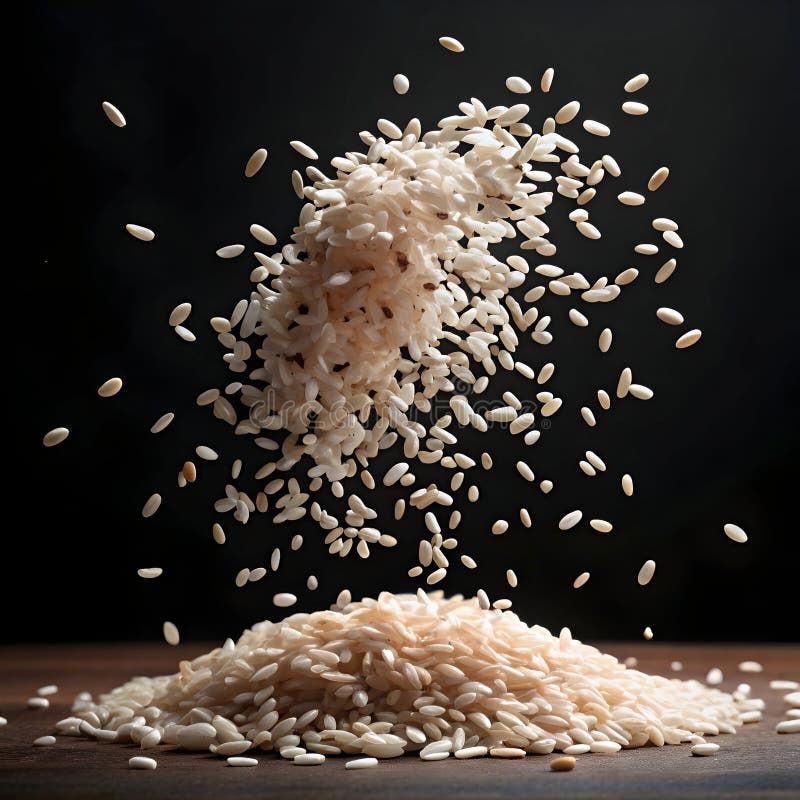 Flying Rice Grains Suspended in Mid-air Against a Black Background ...