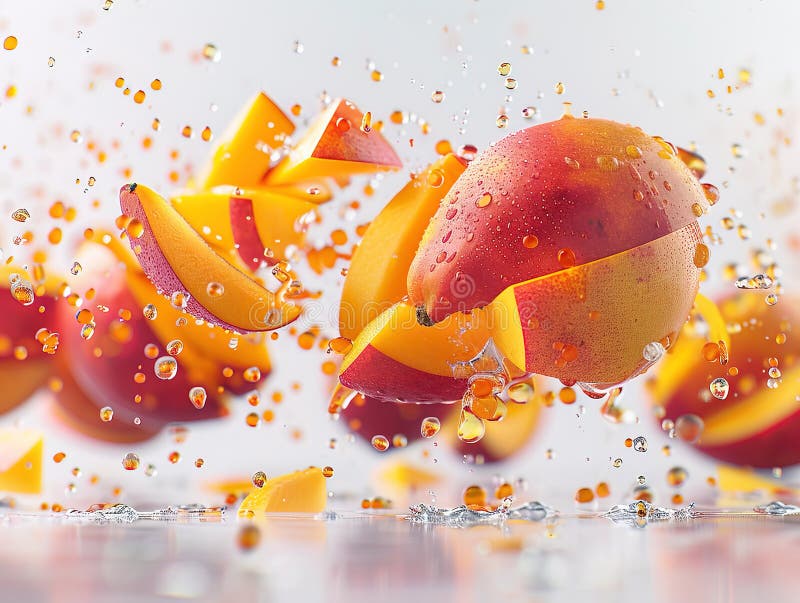 Flying Ripe Mango with Green Leaves Isolated on White Background. Mango ...