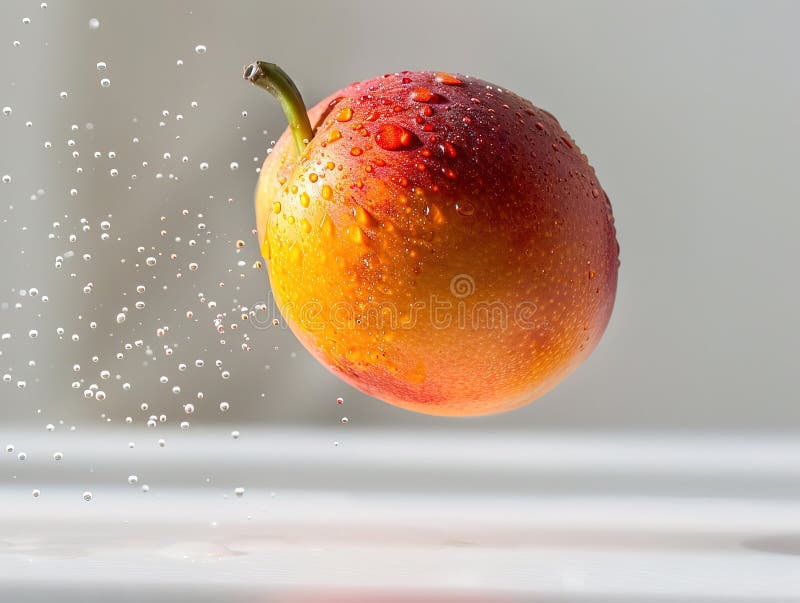 Flying Ripe Mango with Green Leaves Isolated on White Background. Mango ...