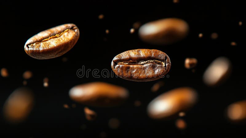 Flying Roasted Arabica and Robusta Coffee Beans Create Dynamic Visuals ...