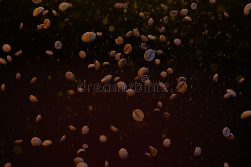 Flying Roasted Coffee Beans Drop in the Air ,isolated on Black ...