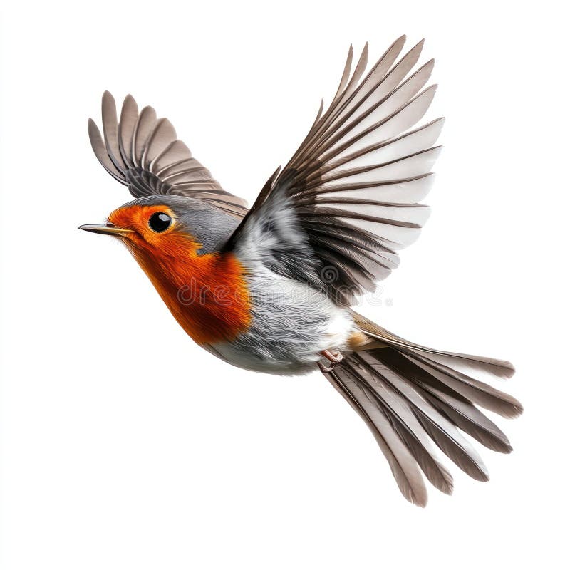 A Flying Robin Bird Photography Background White. Stock Illustration ...