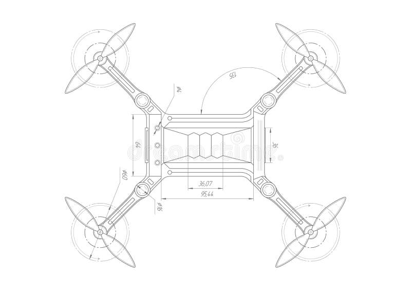 Flying Robot Outline.Aircraft Technical Drawing.Drone Technological ...