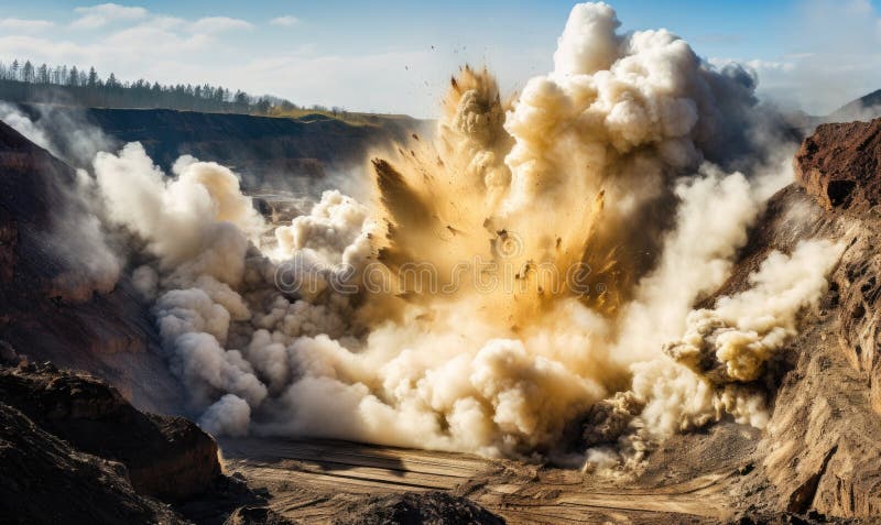 Flying Rock Particles Dust Storm during Dynamite Blast on the ...
