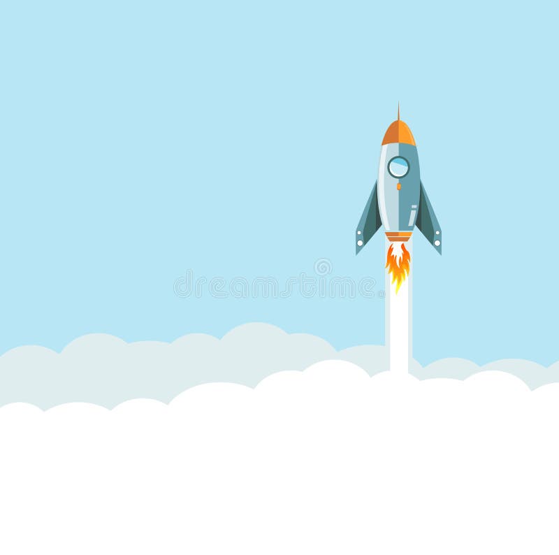 Flying Rocket Over Clouds Background. Stock Illustration - Illustration ...