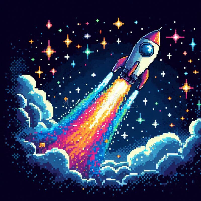 Flying Rocket Portrait, Pixel Art Stock Illustration - Illustration of ...