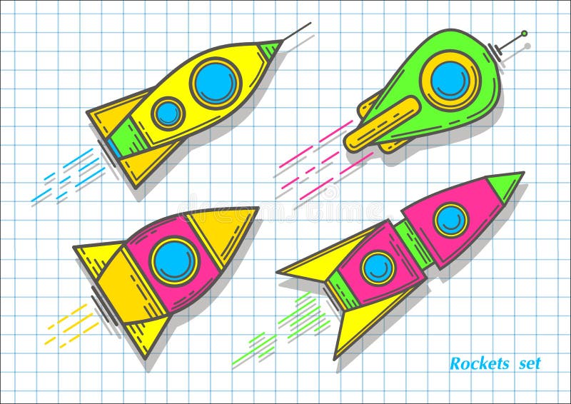 Flying rockets, vector stock vector. Illustration of porthole - 103334545
