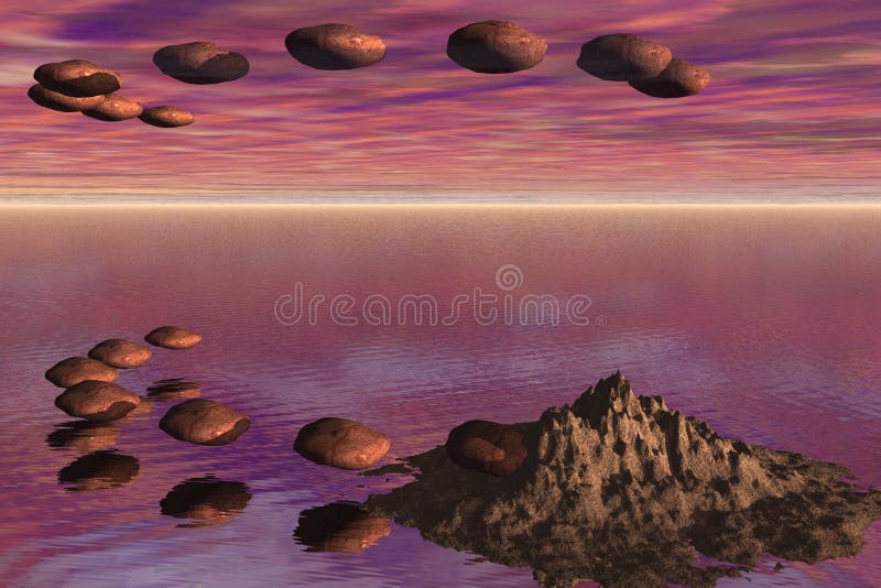 Fantasy flying rocks stock illustration. Illustration of valley - 20599366