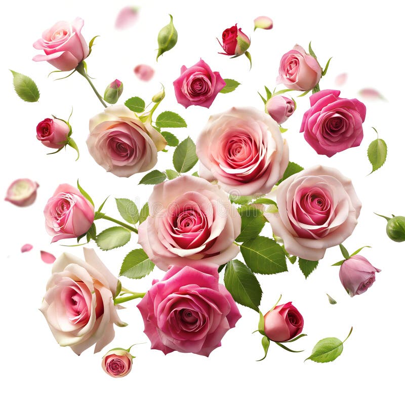 Flying Roses on a White Background. Stock Illustration - Illustration ...
