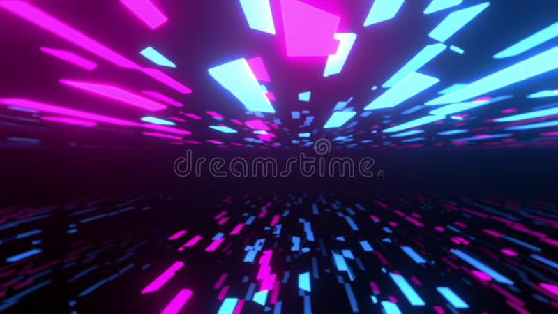 Flying and Rotating through Purple and Blue Line Tunnel. Big Data Loop ...