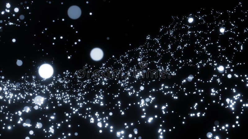 Flying Round Shaped Particles on a Black Background. Motion. Beautiful ...