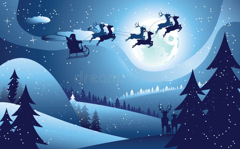 Flying Santa and Winter Forest Stock Vector - Illustration of ...