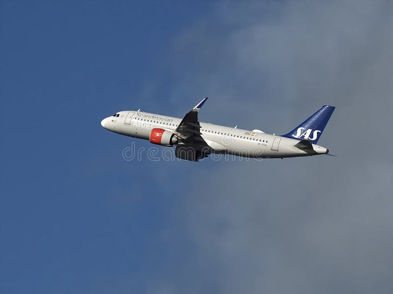 Departing SAS Airplane from the Airport in Front of Blue Sky Editorial ...