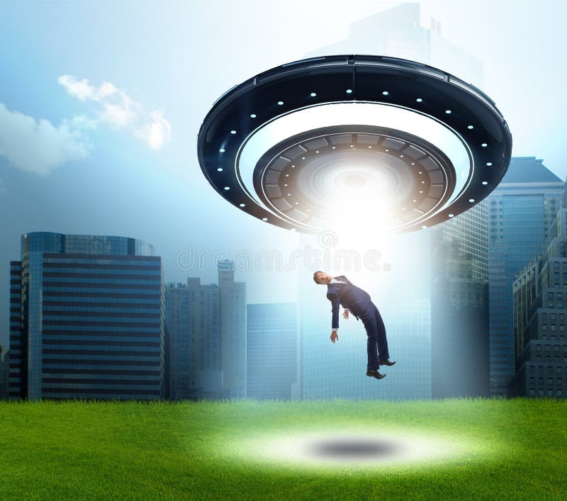 Flying Saucer Abducting Young Businessman Stock Illustration ...