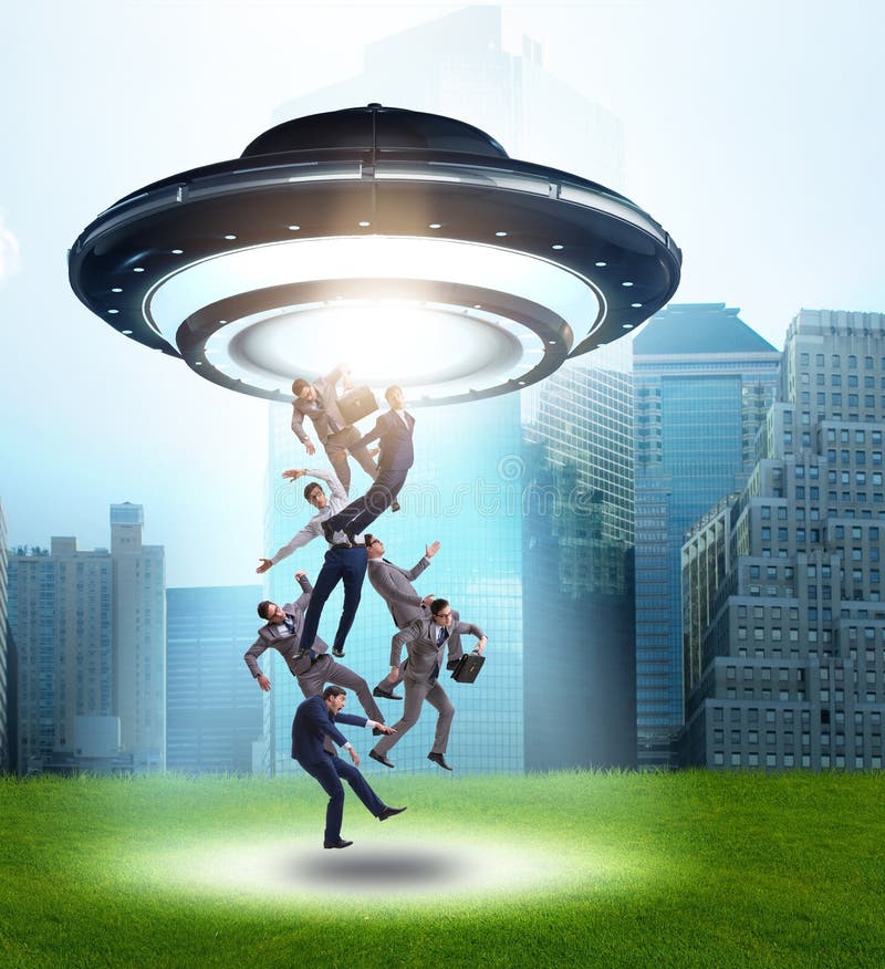 Flying Saucer Abducting Young Businessman Stock Photo - Image of ...