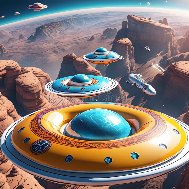 Flying Saucers, AI-generatet Stock Illustration - Illustration of earth ...