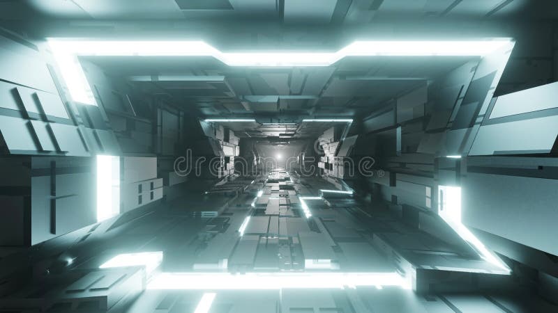 Flying into Sci-fi Tunnel with Glowing Neon Light, Loop Motion Graphic ...