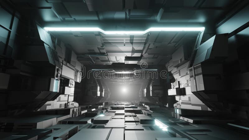 Flying into Sci-fi Tunnel with Glowing Neon Light, Loop Motion Graphic ...