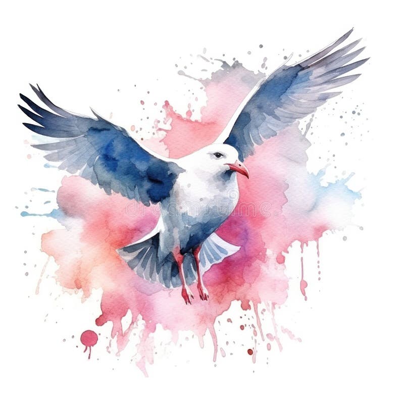 Flying Seagull Watercolor Illustration. Illustration AI Generative ...