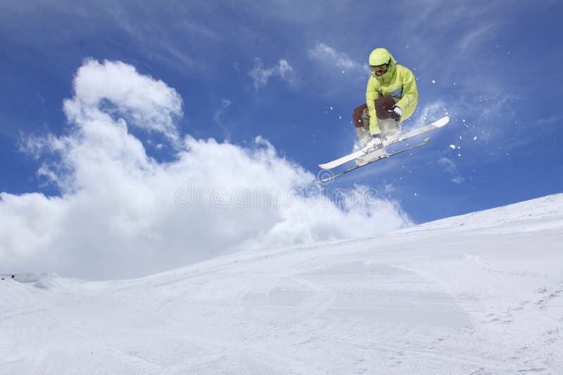 Flying Skier on Mountains. Extreme Sport Editorial Image - Image of ...