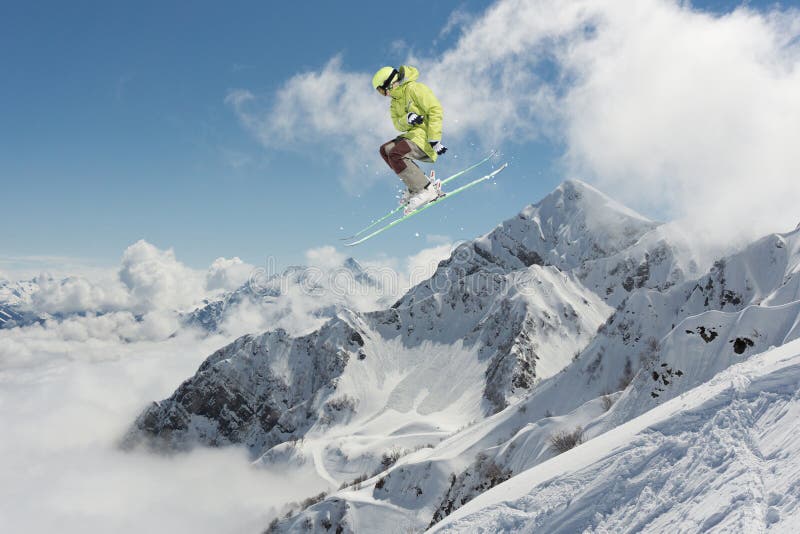 Flying Skier on Mountains. Extreme Sport Editorial Photography - Image ...