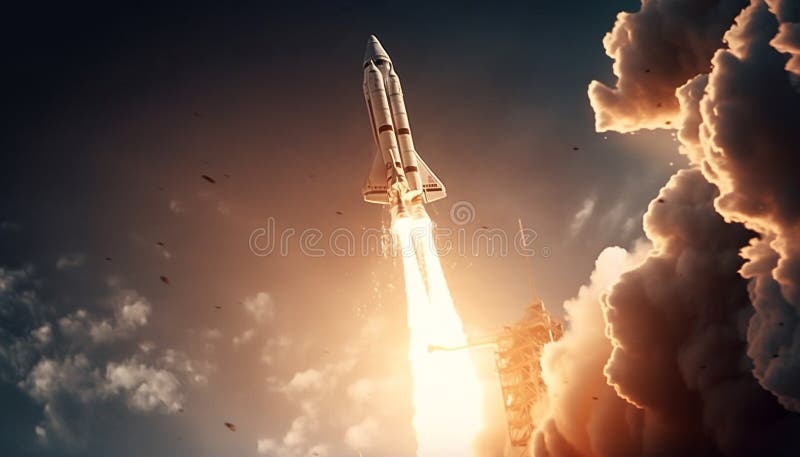 Flying through Sky, Space Shuttle Taking Off Generated by AI Stock ...