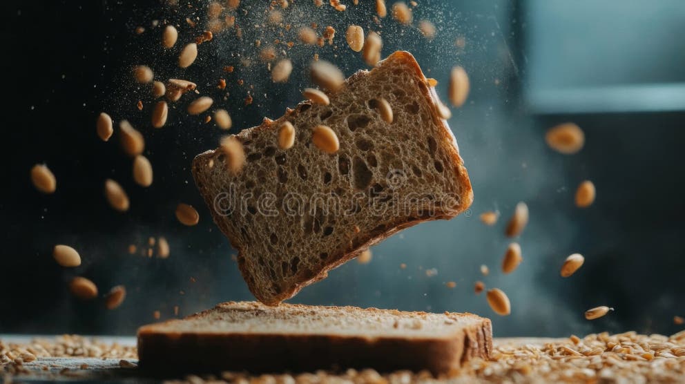 Flying Slice of Bread with Peanuts and Oats Stock Illustration ...