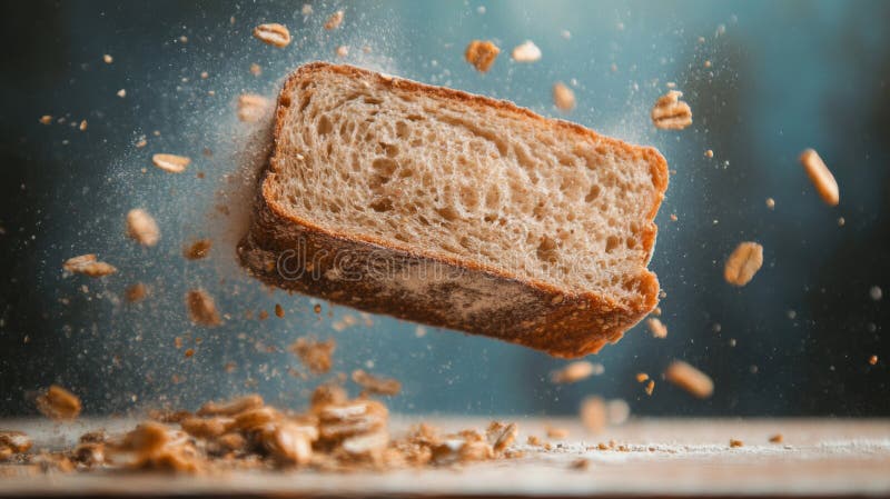 Flying Slice of Brown Bread with Crumbs Stock Illustration ...