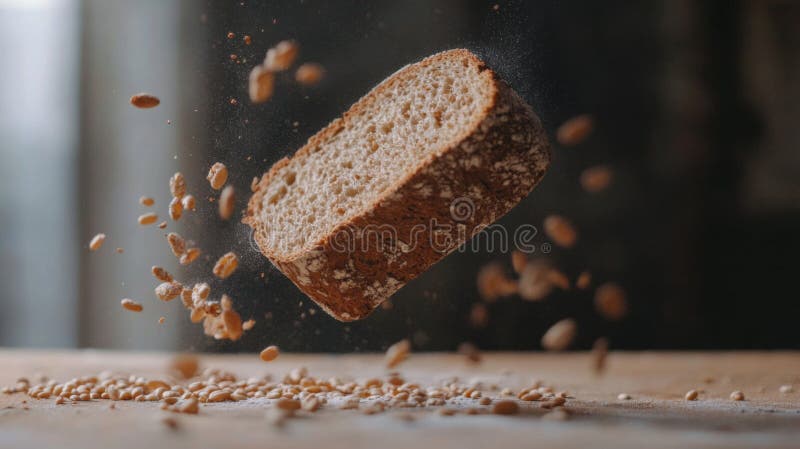 Flying Slice of Wheat Bread with Grains Stock Illustration ...