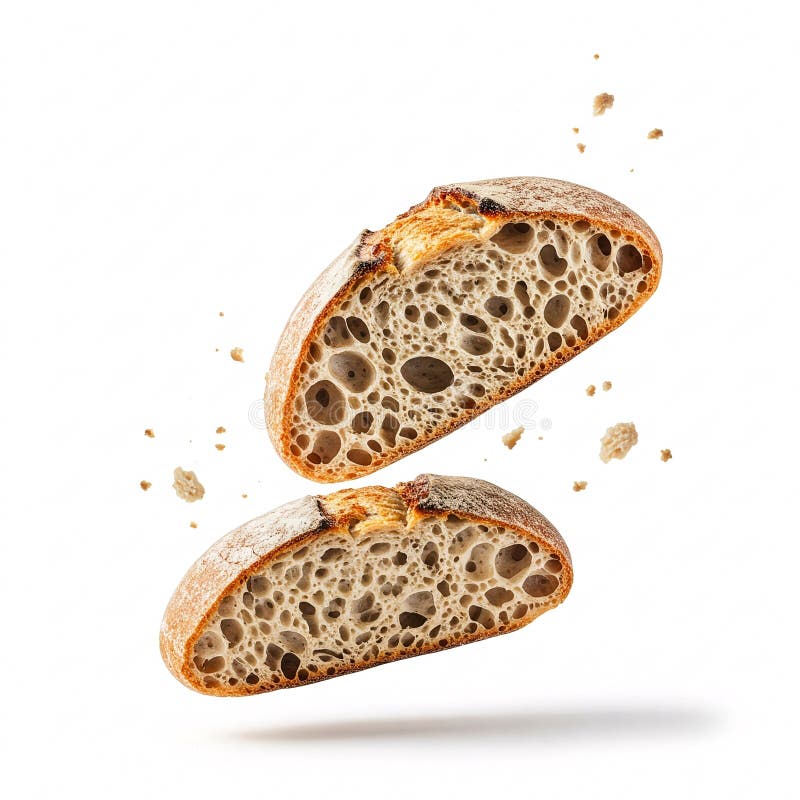Flying Sliced Bread on White Background Stock Photo - Image of grain ...