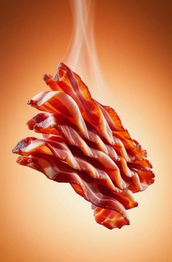 Flying Sliced Fried Bacon on a Gradient Background Stock Photo - Image ...