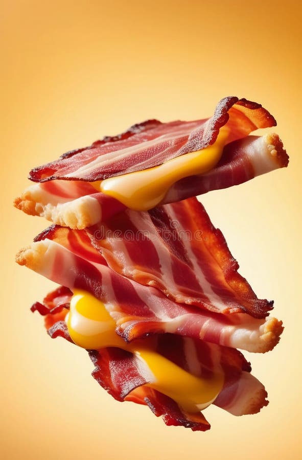 Flying Sliced Fried Bacon on a Gradient Background Stock Image - Image ...