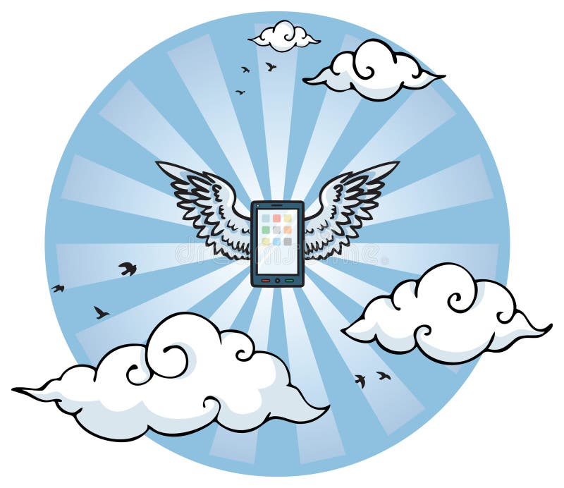 Flying Smart Phone with Wings Stock Illustration - Illustration of ...