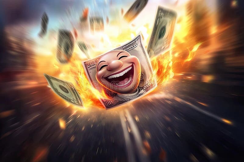Flying Smiling Dollar Caricature Illustration Generative AI Stock ...