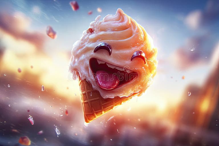 Flying Smiling Ice Cream Cone Generative AI Stock Illustration ...