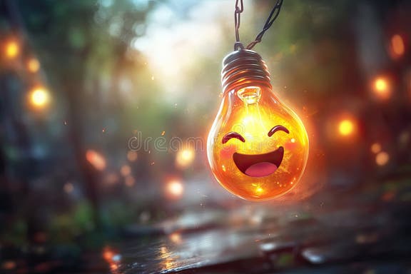 Flying Smiling Light Bulb Caricature Generative AI Stock Illustration ...
